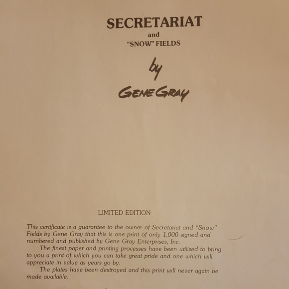 Art | Signed Lithograph Secretariat And Snow Fields By Gene Gray | Poshmark